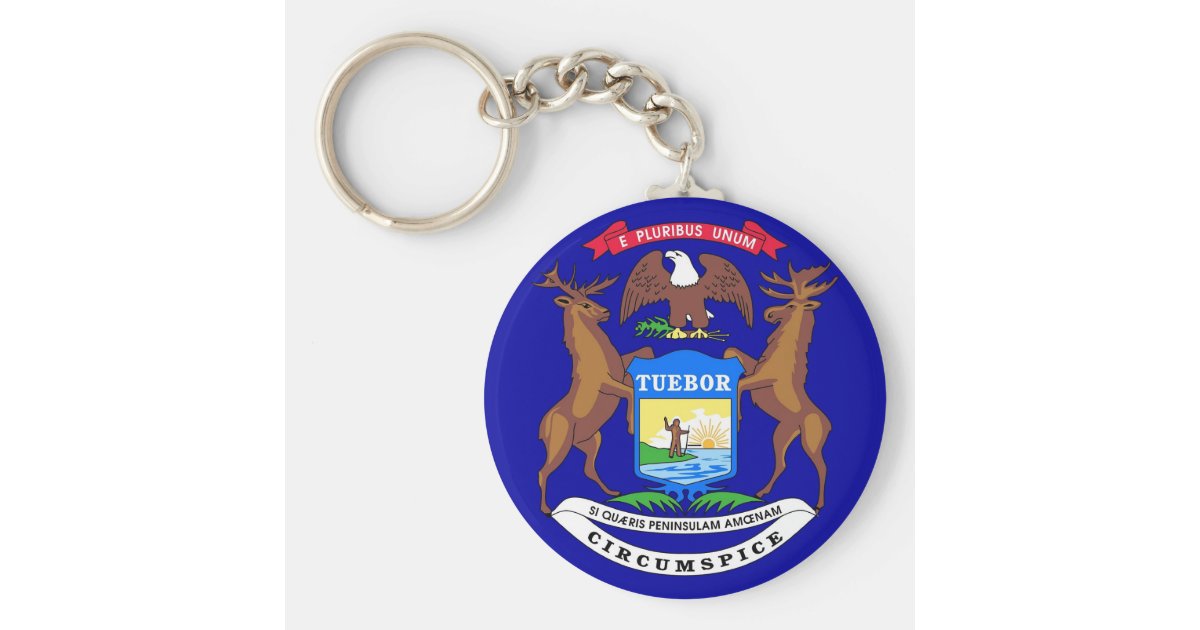 Keychain with Flag of Michigan State | Zazzle