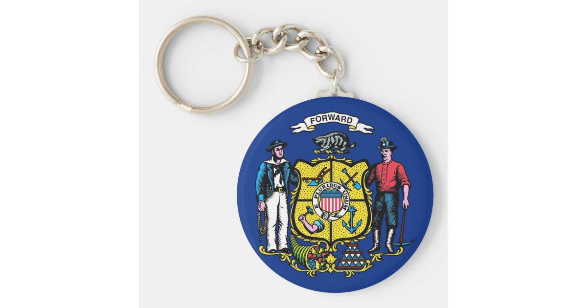 Keychain with Flag of Wisconsin State | Zazzle