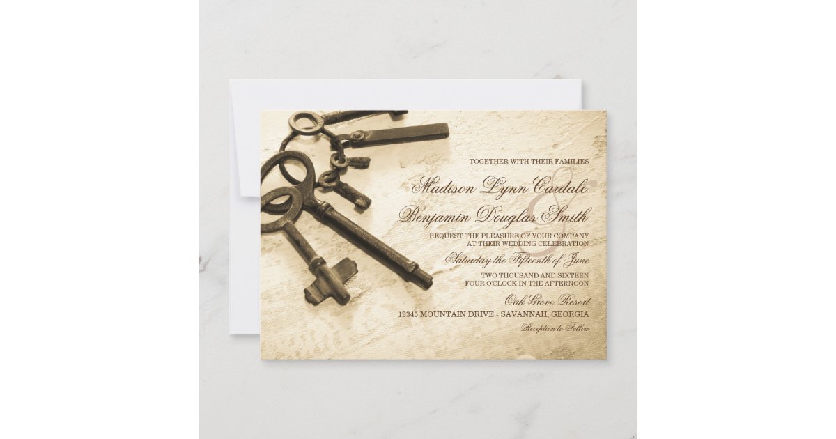 Keys to Her Heart Vintage Wedding Invitations | Zazzle