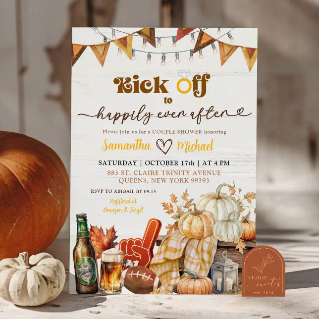 Kick Off Pumpkin Footballs Couples Shower Invitation | Zazzle