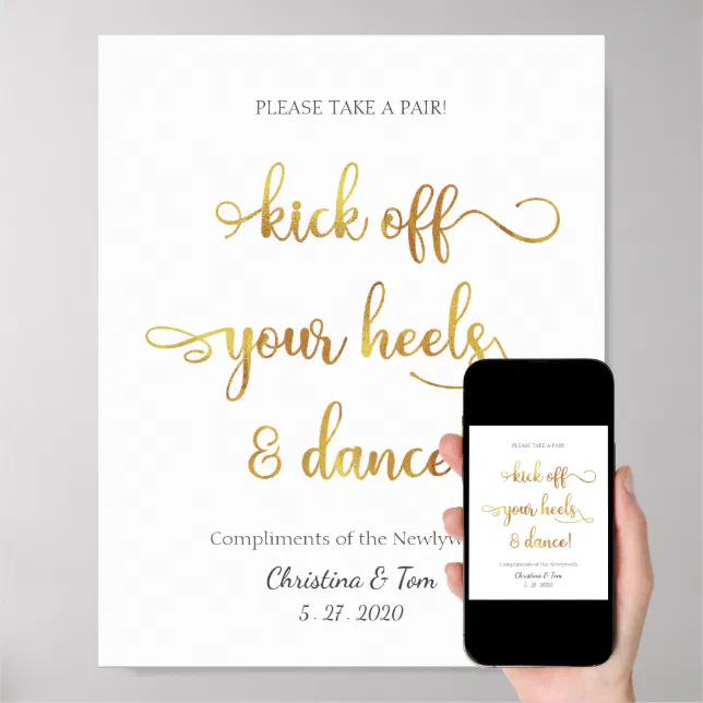 "Kick off your heels and dance" gold Wedding Sign | Zazzle