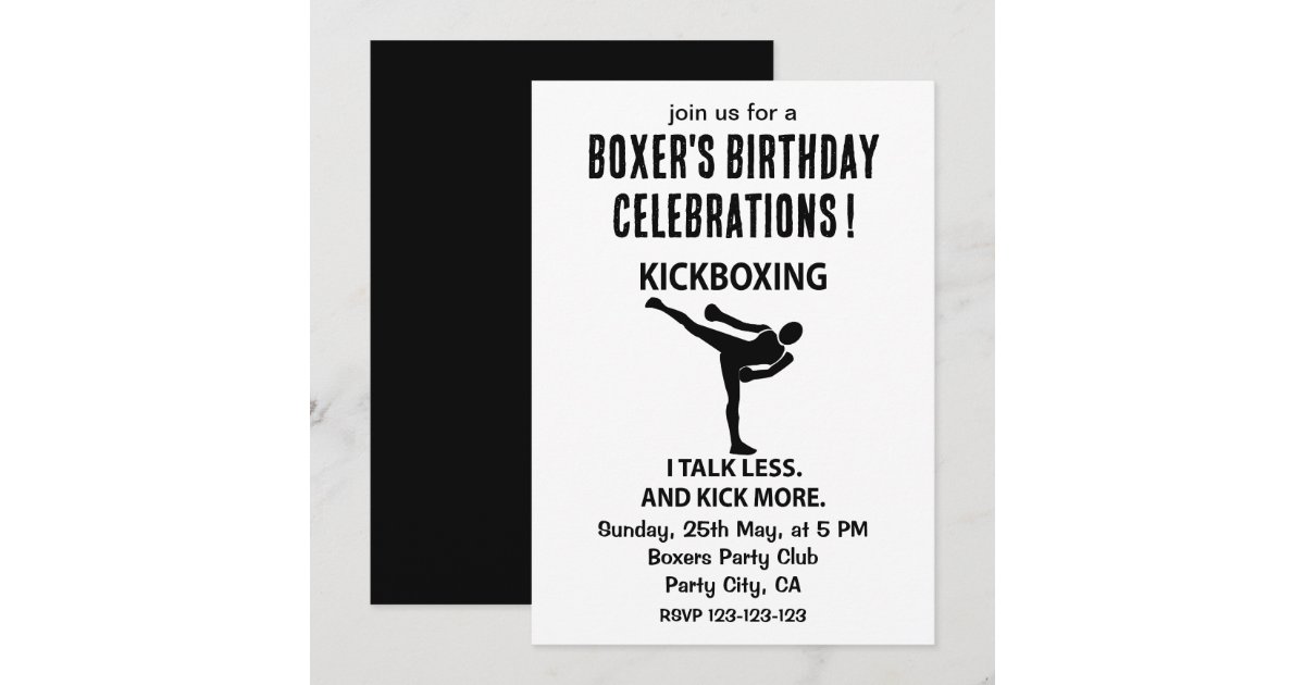 Kickboxing Fighter Boxer Birthday Kickboxing Invitation | Zazzle