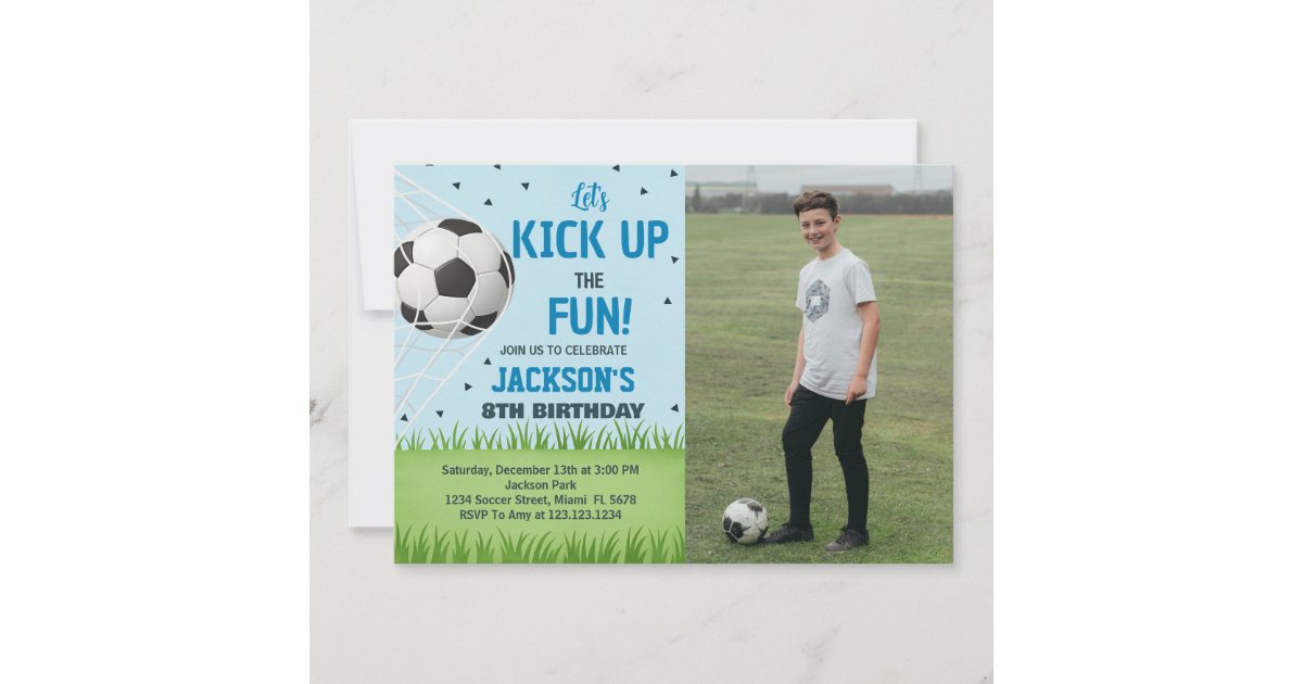 Kickoff Soccer Birthday Invitation with photo | Zazzle