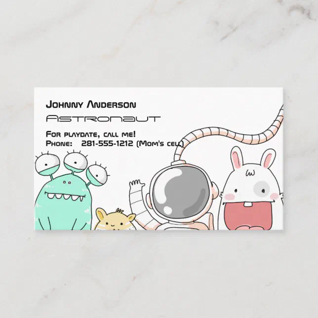 Kid Astronaut Business Card For Boy Playdate | Zazzle