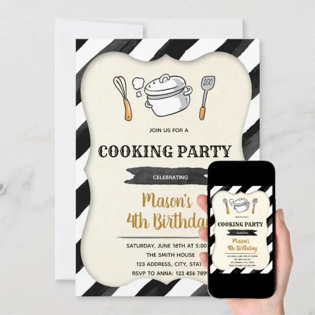 Kid cooking birthday party invitation | Zazzle