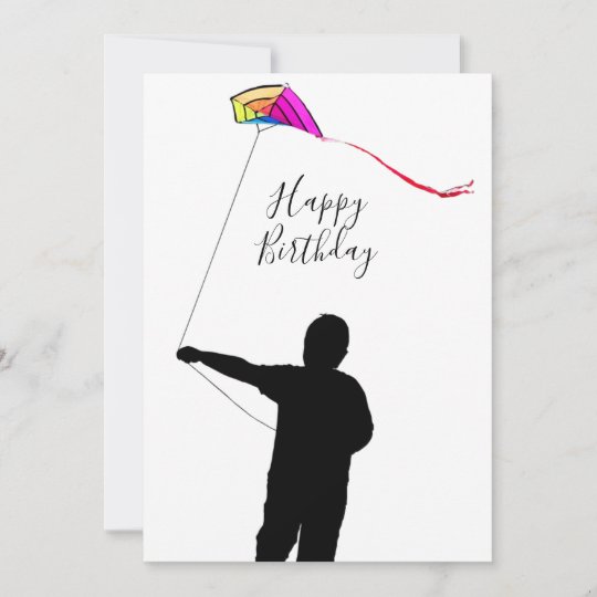 Kid Flying Kite Spring Happy Birthday Card | Zazzle.com