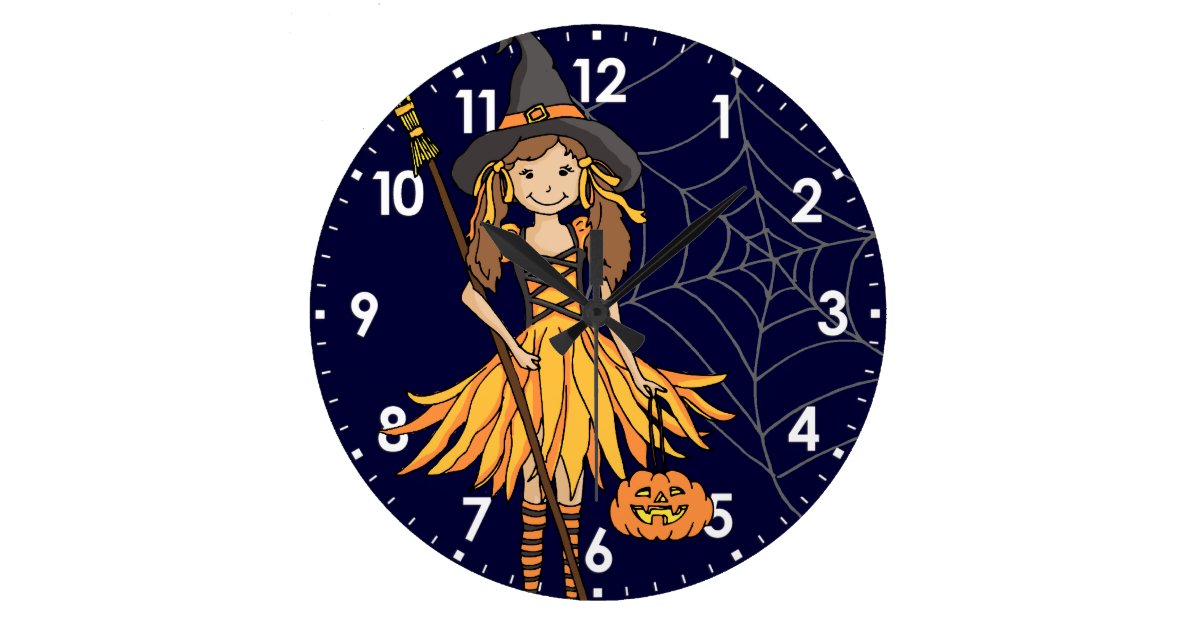 kid girls cute halloween wall clock | Zazzle.com
