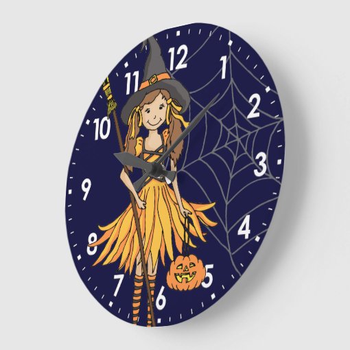 kid girls cute halloween wall clock | Zazzle