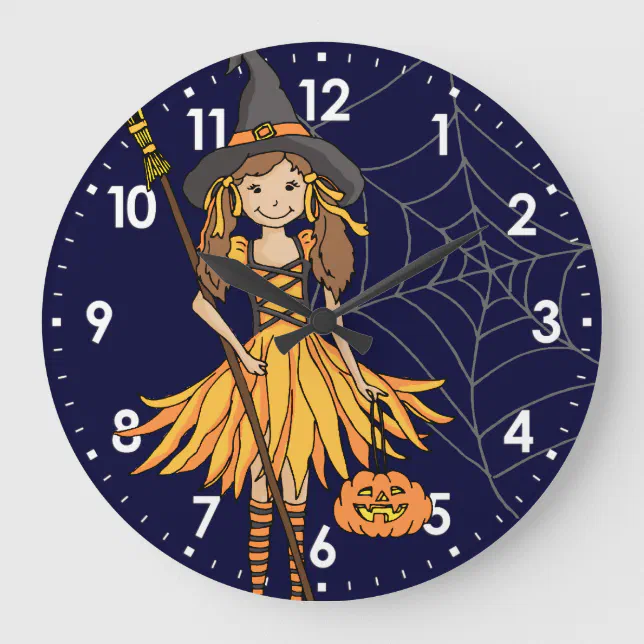 kid girls cute halloween wall clock | Zazzle