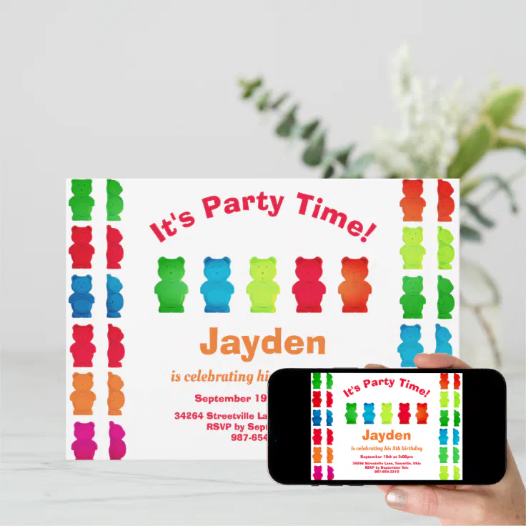 Kid Gummy Bear Candy Birthday Invitation | Zazzle