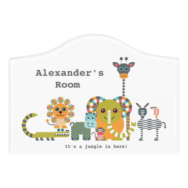 Kid’s Modern Jungle Safari Animals Door Sign | Zazzle
