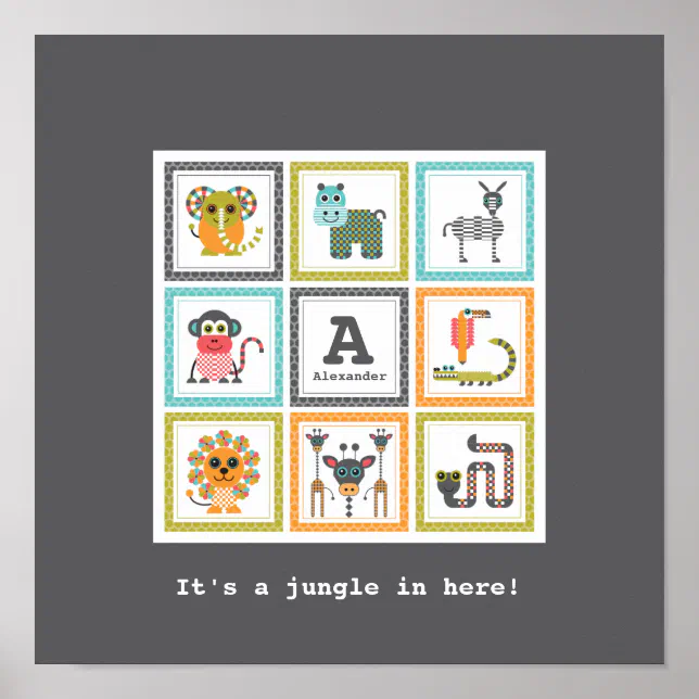 Kid’s Modern Jungle Safari Animals Poster | Zazzle