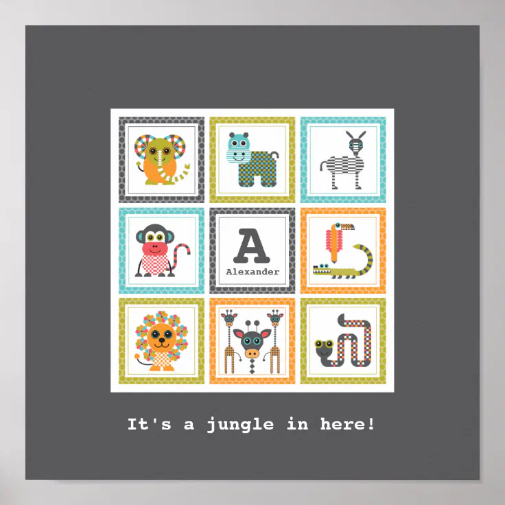 Kid’s Modern Jungle Safari Animals Poster | Zazzle