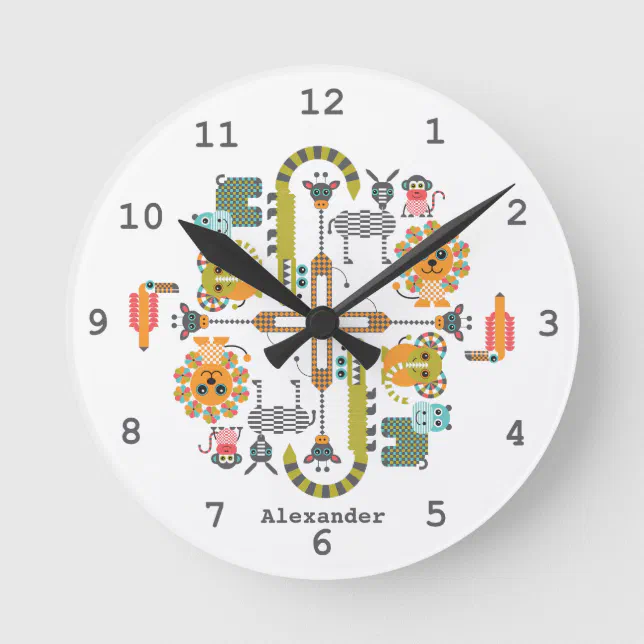 Kid’s Modern Jungle Safari Animals Wall Clock | Zazzle