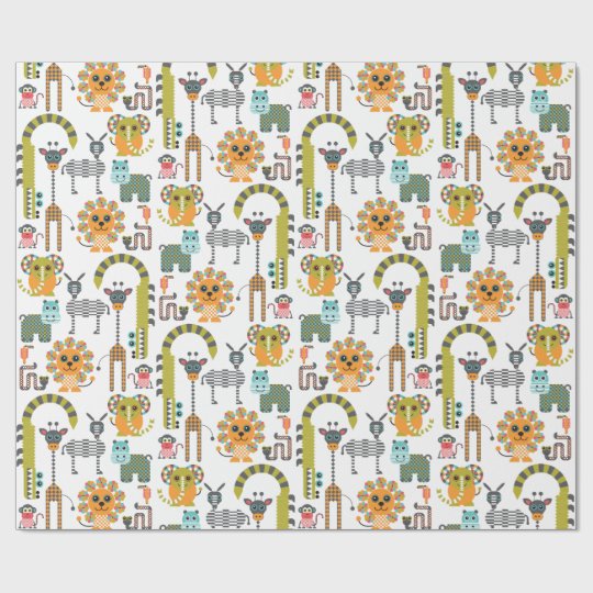 Kid’s Modern Jungle Safari Animals Wrapping Paper | Zazzle.com