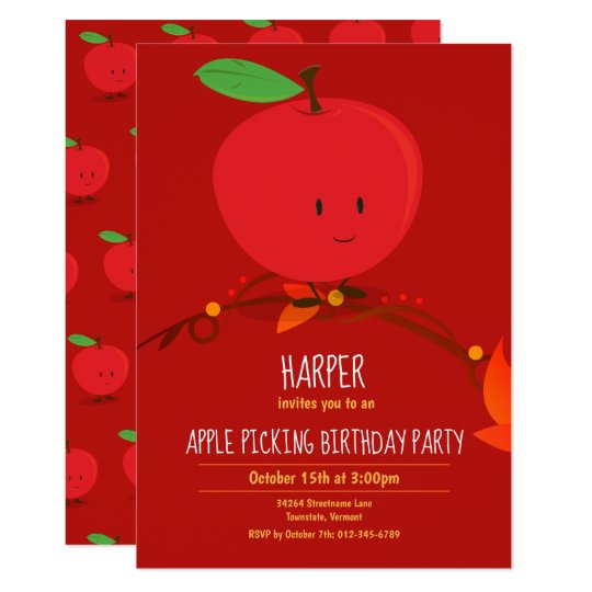 Kid’s Red Apple Picking Birthday Party Invitation | Zazzle.com