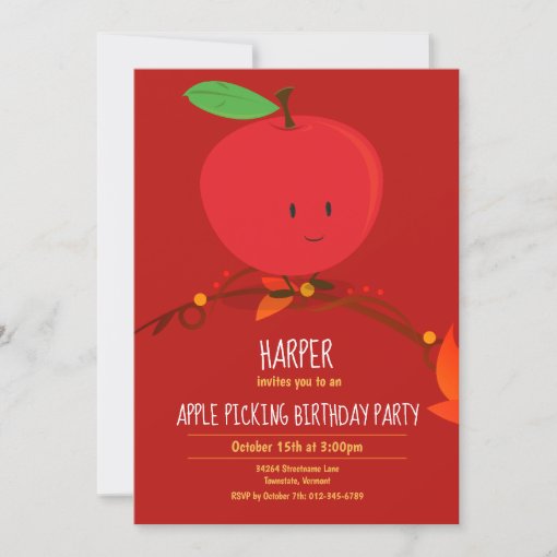 Kid’s Red Apple Picking Birthday Party Invitation | Zazzle