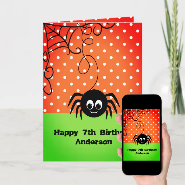 Kid Spooky Spider Birthday Halloween Card | Zazzle