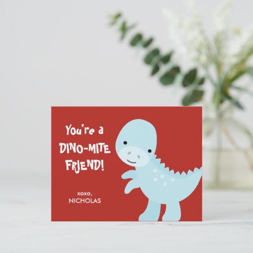 Kid Valentine's Day Card - Dino-mite Friend | Zazzle
