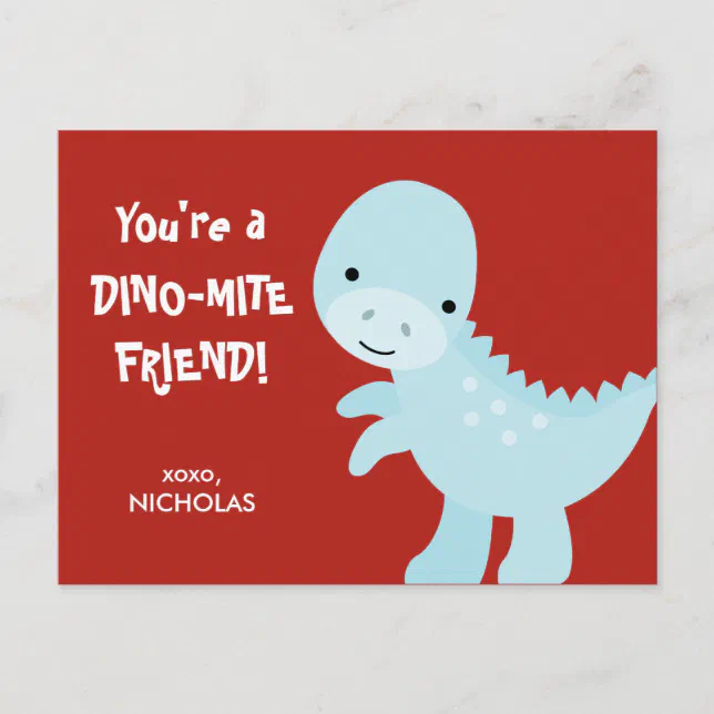 Kid Valentine's Day Card - Dino-mite Friend | Zazzle