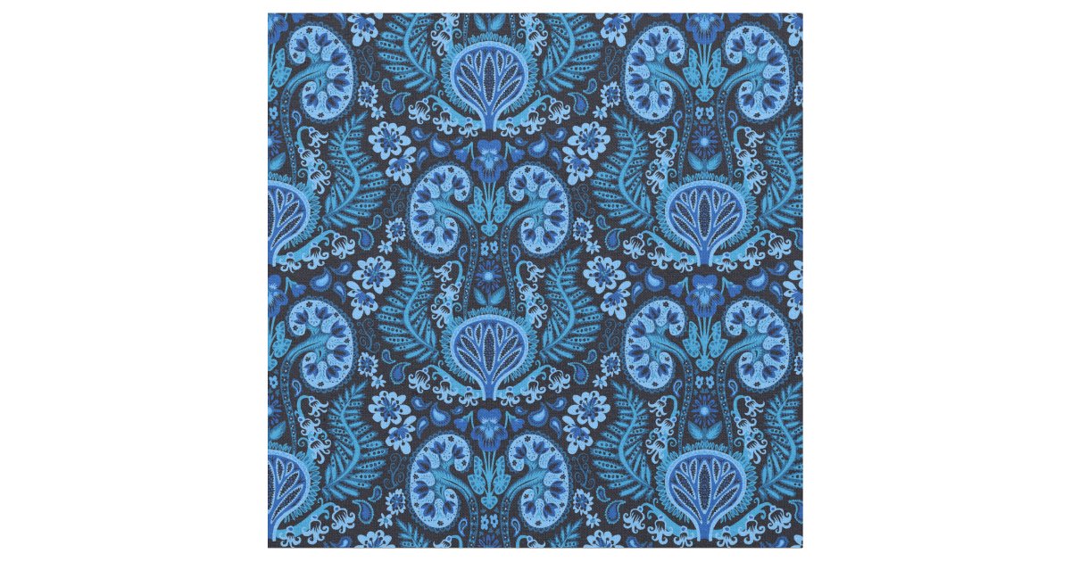 Kidney Damask in Navy Blue Fabric | Zazzle