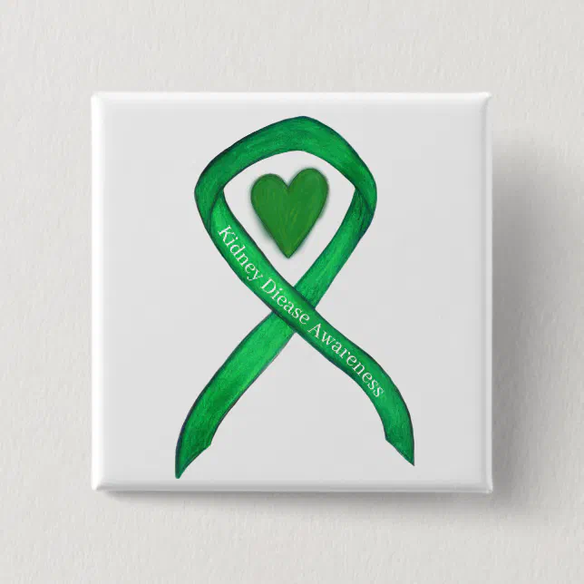 Kidney Disease Awareness Green Ribbon Custom Pin | Zazzle
