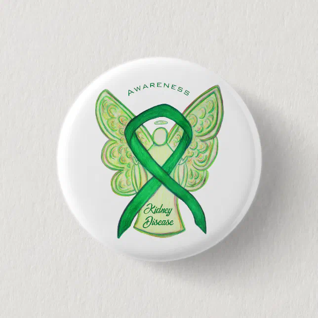 Kidney Disease Awareness Ribbon Angel Button | Zazzle