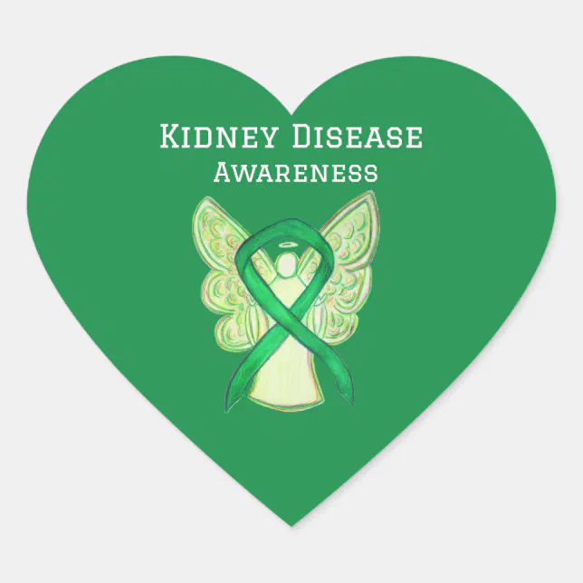 Kidney Disease Awareness Ribbon Angel Decal Heart Sticker | Zazzle