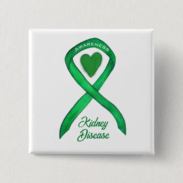 Kidney Disease Awareness Ribbon Heart Art Pin | Zazzle
