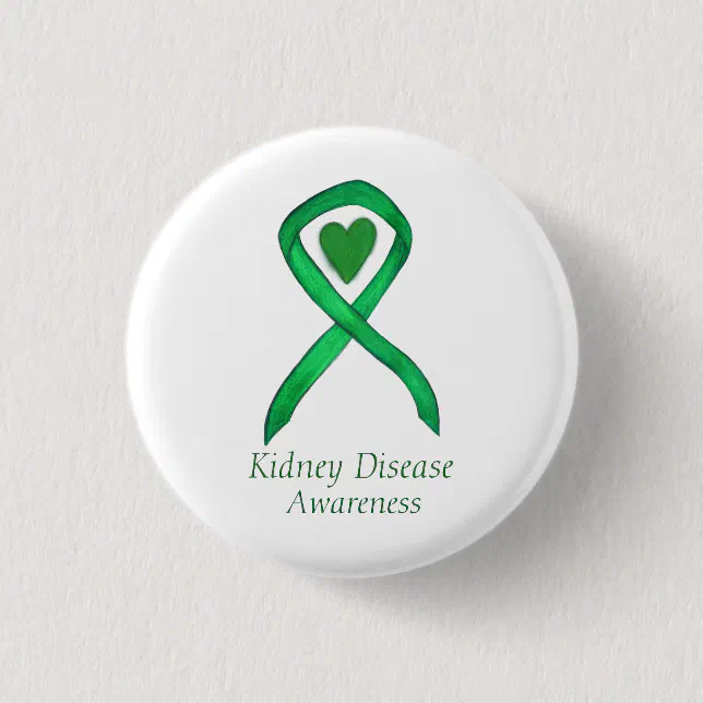 Kidney Disease Awareness Ribbon Heart Button Pin | Zazzle