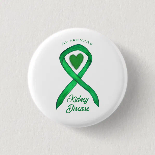 Kidney Disease Awareness Ribbon Heart Buttons | Zazzle