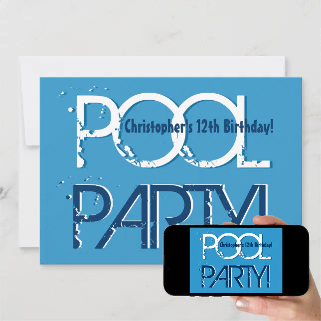 Kid's 12th Birthday Pool Party Blue White Template | Zazzle