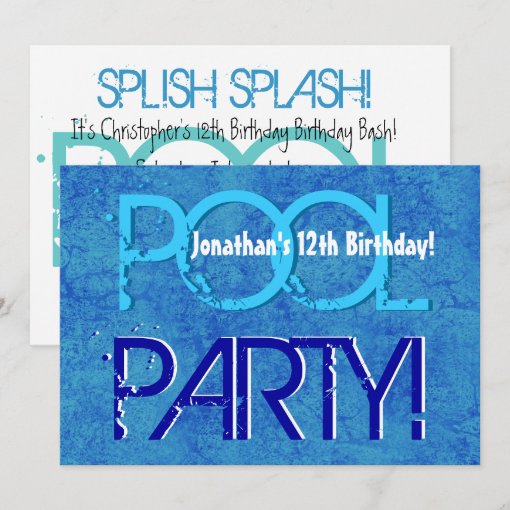 Kid's 12th Birthday Pool Party Blue White V01 Invitation | Zazzle