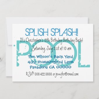 Kid's 12th Birthday Pool Party Blue White V01 Invitation | Zazzle