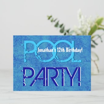 Kid's 12th Birthday Pool Party Blue White V01 Invitation | Zazzle