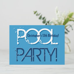 Kid's 13th Birthday Pool Party Blue White W01 Invitation | Zazzle