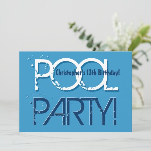 Kid's 13th Birthday Pool Party Blue White W01 Invitation | Zazzle