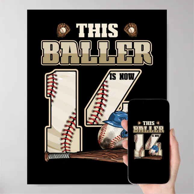 Kids 14th Birthday Baseball Boy Fourteen Year Old Poster | Zazzle
