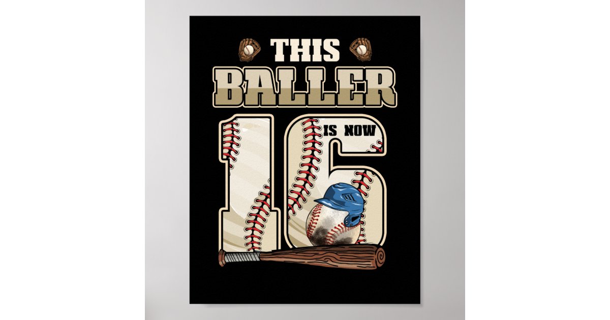 Kids 16th Birthday Baseball Boy Sixteen Year Old Poster | Zazzle