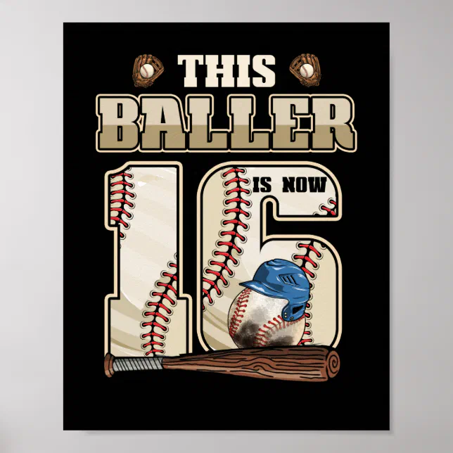 Kids 16th Birthday Baseball Boy Sixteen Year Old Poster | Zazzle