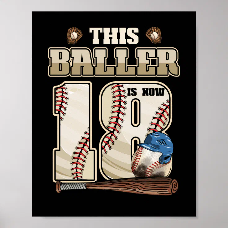 Kids 18th Birthday Baseball Boy Eighteen Year Old Poster | Zazzle