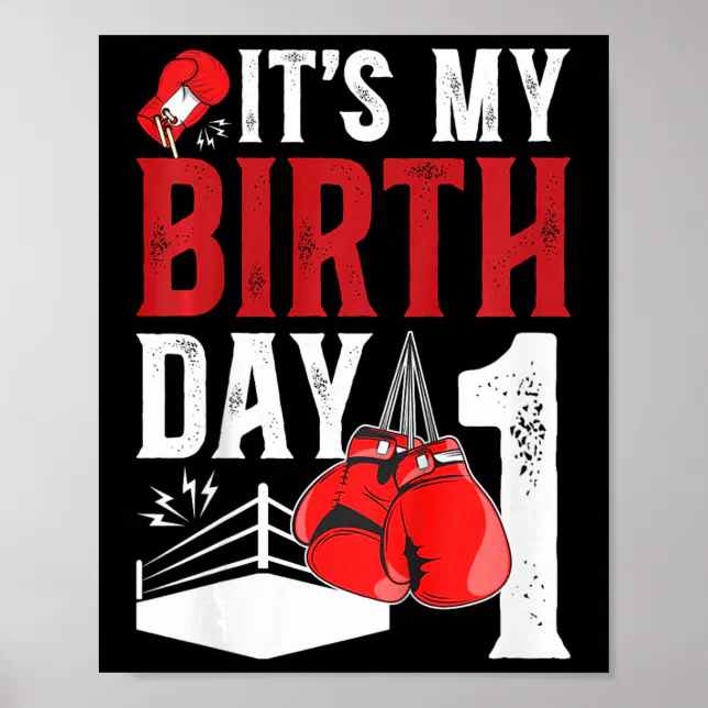 Kids 1st Birthday Boxing Boy 1 Year Old Boxer Bday Poster | Zazzle