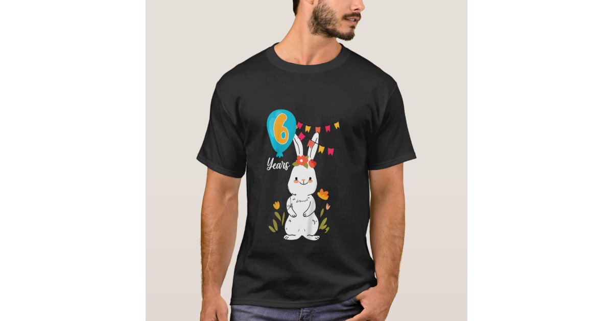 Kids 6th Birthday Party 6 Years Bunny Rabbit Flowe T-Shirt | Zazzle