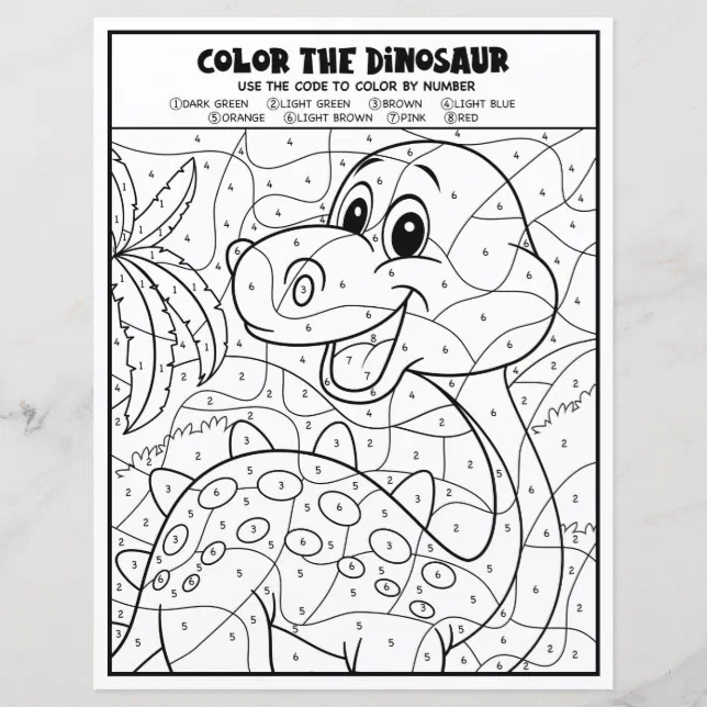 Kids Activity Dinosaur Coloring Page By Number | Zazzle