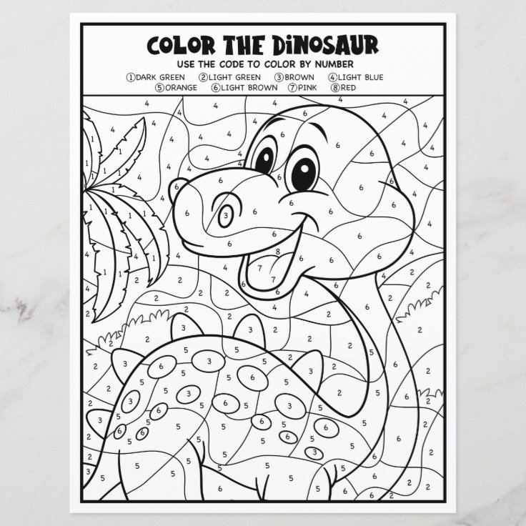Kids Activity Dinosaur Coloring Page By Number | Zazzle