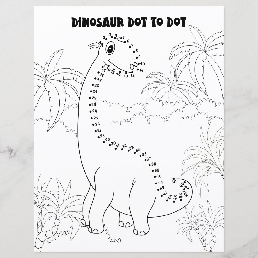 Kids Activity Dinosaur Connect the Dots By Numbers | Zazzle