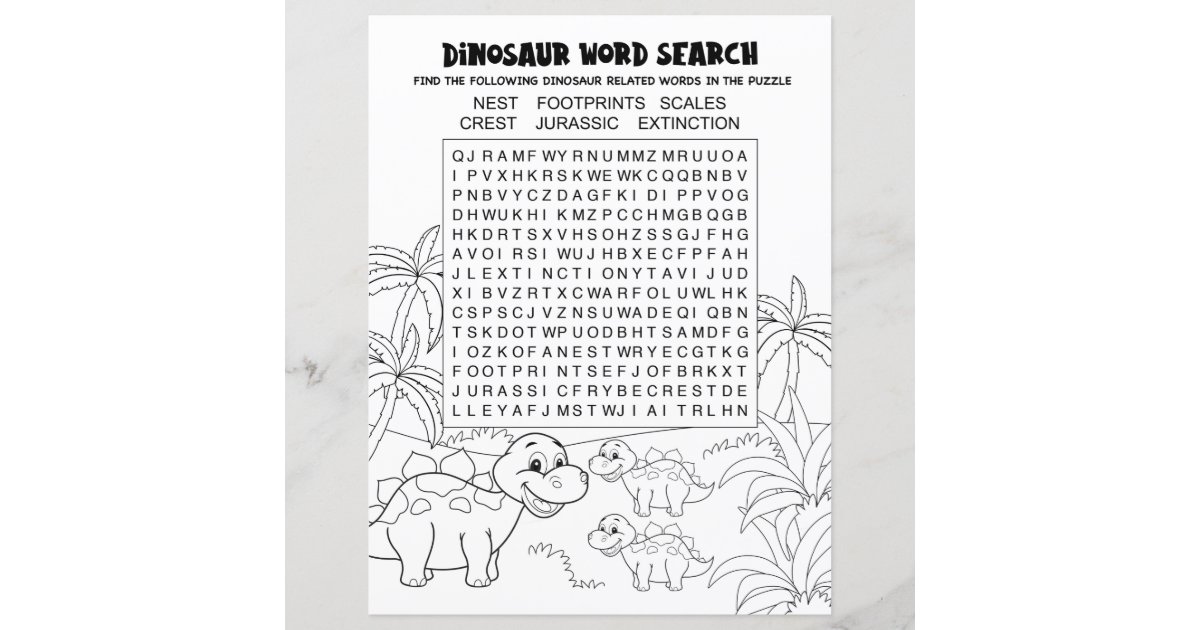 Kids Activity Dinosaur Puzzle Word Search | Zazzle