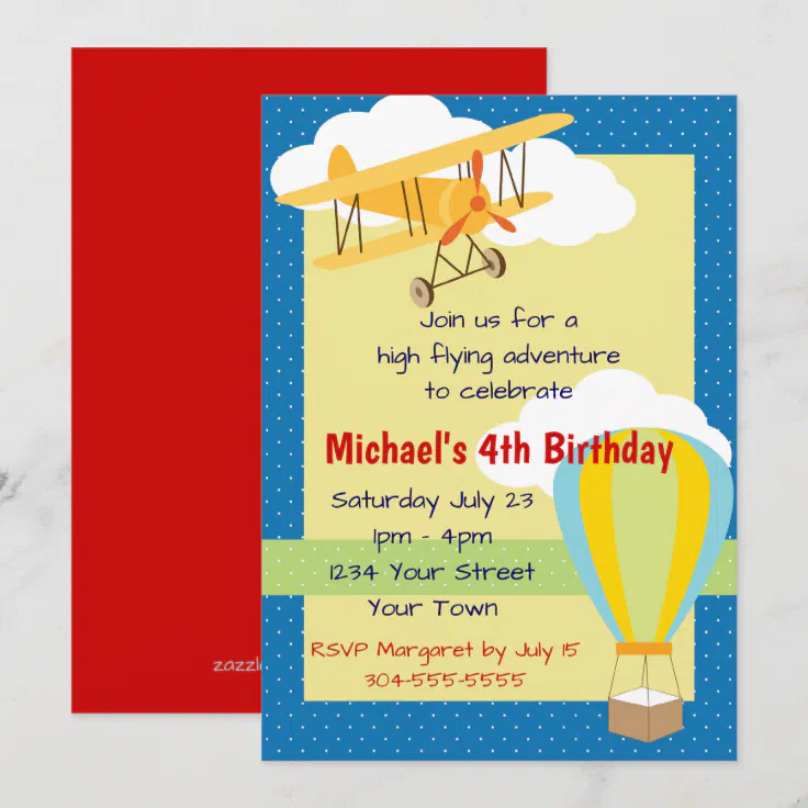 Kids Airplane Birthday Party Invitation | Zazzle
