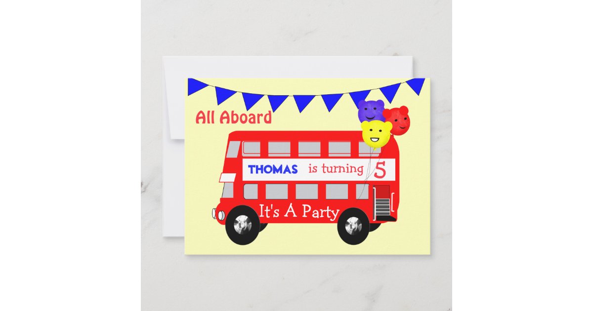 Kids All Aboard Big Red Bus Party Invitation | Zazzle