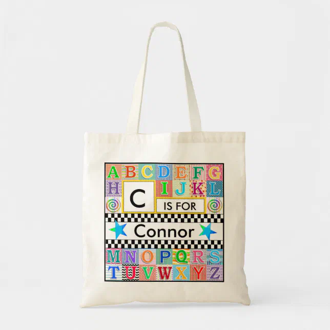 Kids Alphabet Art School Blue Star Tote Bag | Zazzle